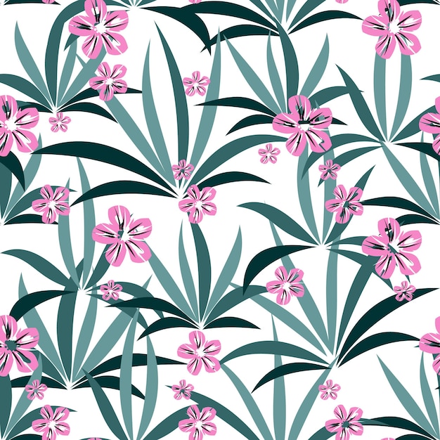 Vibrant Tropical Floral Pattern with Pink Flowers and Lush Foliage ...