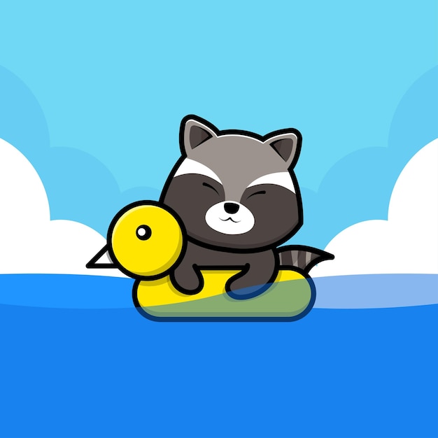 Adorable Raccoon Floating on a Rubber Duck in the Ocean | Jiffy Designs
