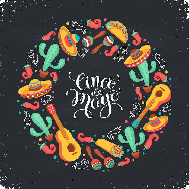 Vibrant Mexican Fiesta with Festive Symbols and Calligraphy | Jiffy Designs