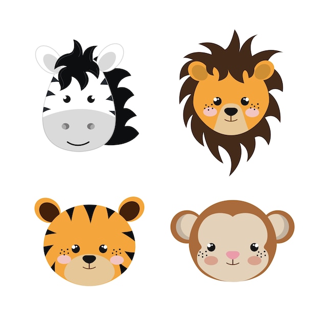 Adorable Zoo Animal Faces - Zebra, Lion, Tiger, Monkey | Jiffy Designs