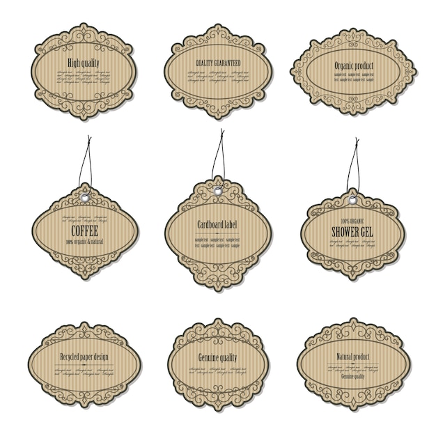 Vintage Ornate Labels with Elegant Floral Designs and Calligraphy ...
