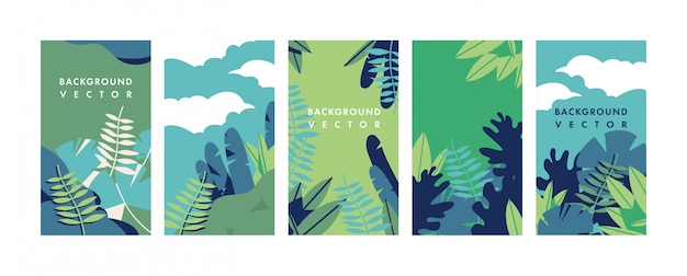 Tropical Foliage Vector Backgrounds with Leaves and Clouds | Jiffy Designs
