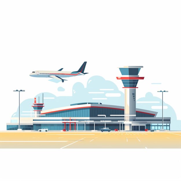 Vibrant Airport Terminal with Soaring Passenger Plane | Jiffy Designs