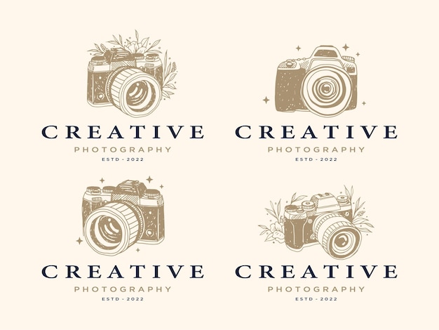 Vintage Camera Logos with Floral Accents and Typography | Jiffy Designs