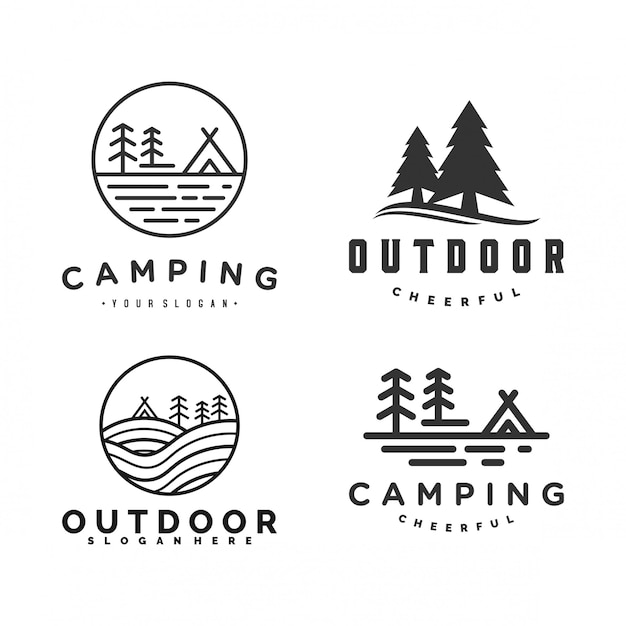 Versatile Outdoor Adventure Emblem Collection with Camping Landscapes ...