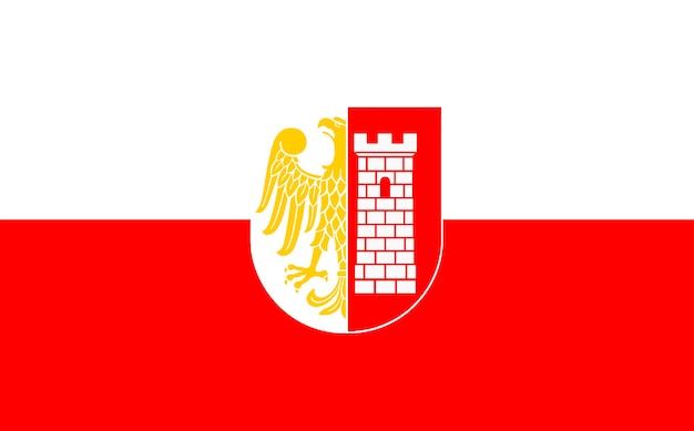 Heraldic Eagle and Brick Tower Crest on Red Flag | Jiffy Designs
