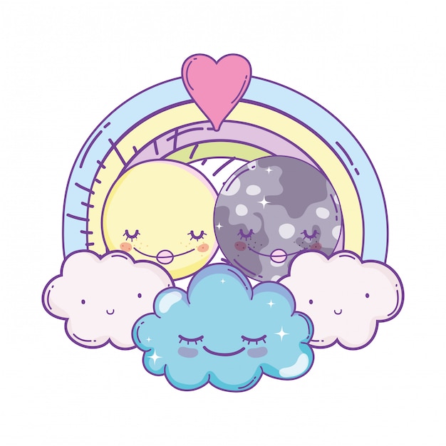 Cute Celestial Friends Illustration with Rainbow and Clouds | Jiffy Designs