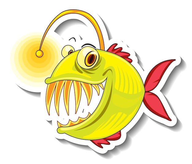 Vibrant Cartoon Fish with Fierce Expression and Glowing Lure | Jiffy ...
