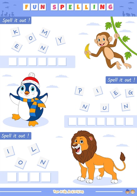 Playful Animals and Fun Spelling Puzzles | Jiffy Designs
