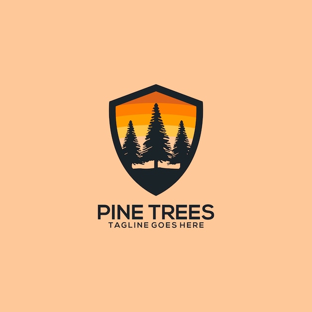 Pine Trees Nature Logo with Shield and Slogan | Jiffy Designs