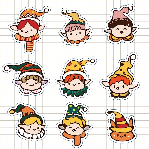 Cute and Whimsical Elf Faces with Festive Hats and Expressions | Jiffy ...