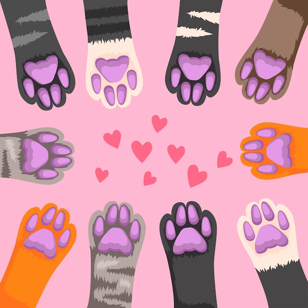 Vibrant Paws: Playful Feline Footprints on a Rosy Canvas | Jiffy Designs