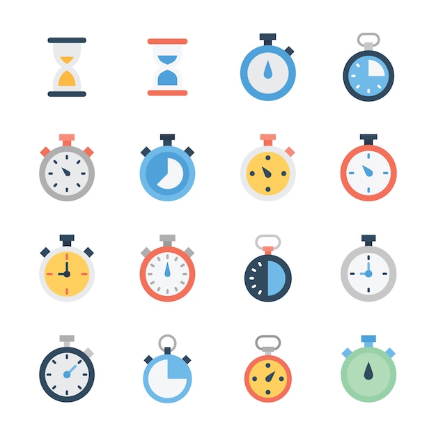 Diverse Collection of Stylized Stopwatch and Timer Icons | Jiffy Designs