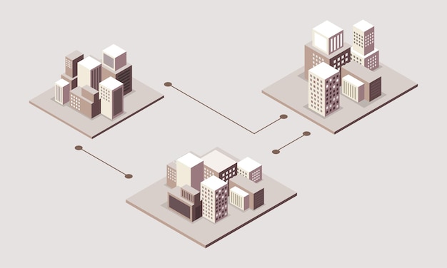 Interconnected Geometric Cityscapes in Minimalist Architectural Style ...