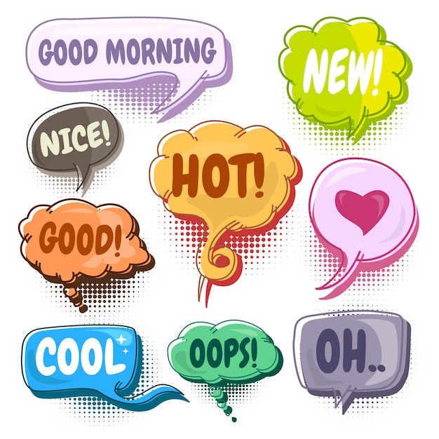 Vibrant Speech Bubbles with Expressive Phrases and Retro Flair | Jiffy ...