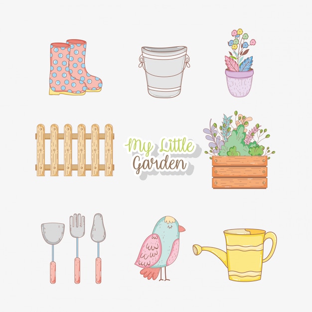 Delightful Garden Elements Illustration Collection with Hand-Drawn ...