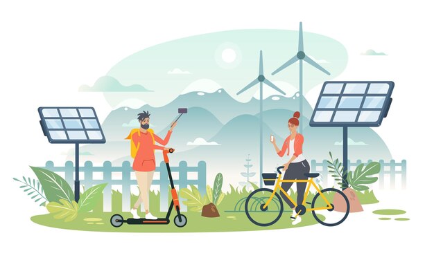 Eco-Friendly Commuters Enjoy Sustainable Transportation in Nature ...