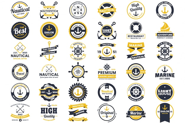 Vintage Nautical Insignia Collection with Anchors, Compasses, and ...