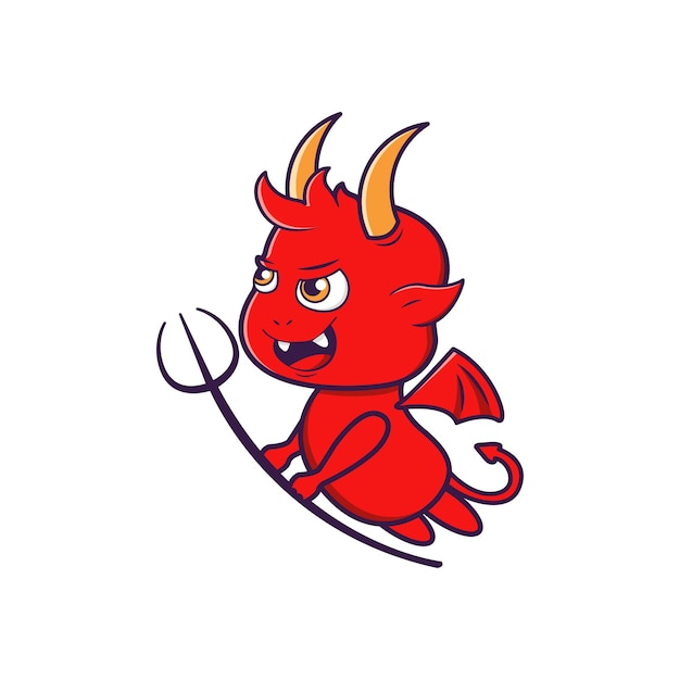 Mischievous Red Demon with Trident Playfully Floating | Jiffy Designs