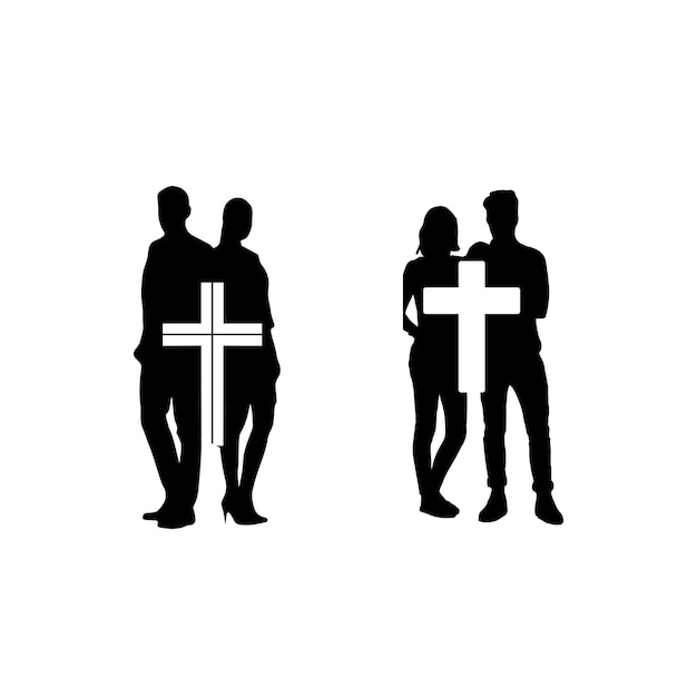 Silhouetted Figures Embracing Christian Cross Symbols | Jiffy Designs