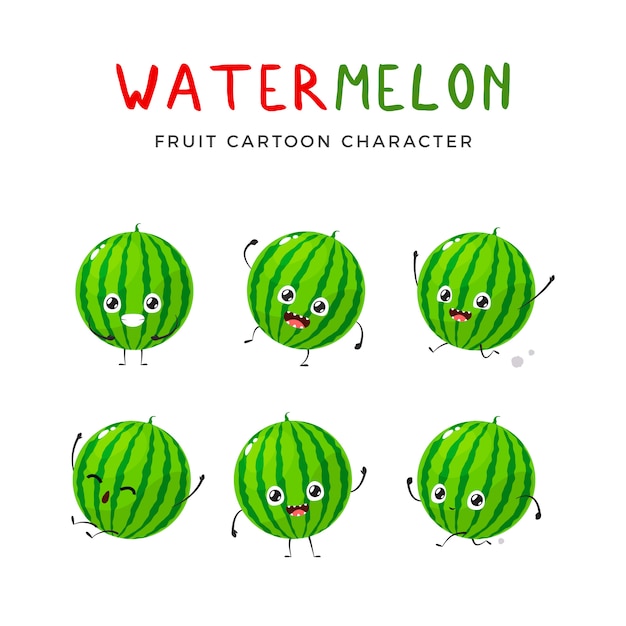 Playful Watermelon Cartoon Characters in Various Poses | Jiffy Designs