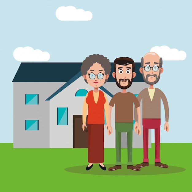 Quirky Cartoon Characters Standing Outside a House Illustration | Jiffy ...