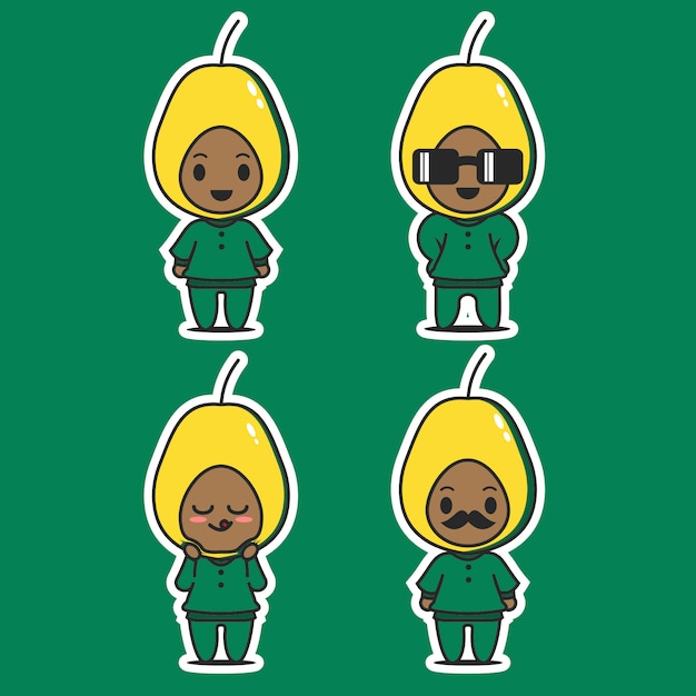 Adorable Pear-Shaped Characters in Playful Expressions | Jiffy Designs