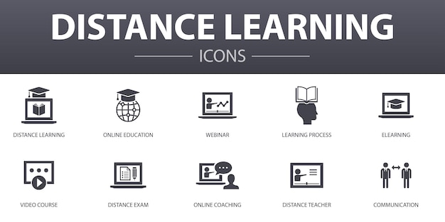 Comprehensive Distance Learning Icons Depicting Online Education ...