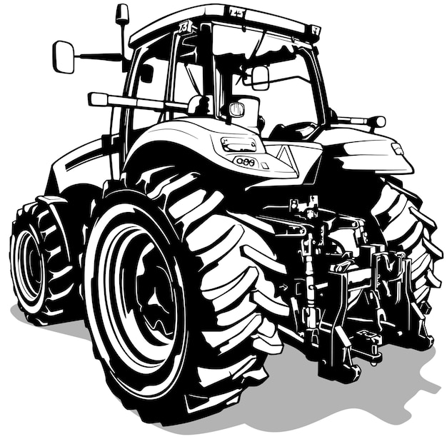 Powerful Agricultural Workhorse: Modern Tractor in Black and White ...