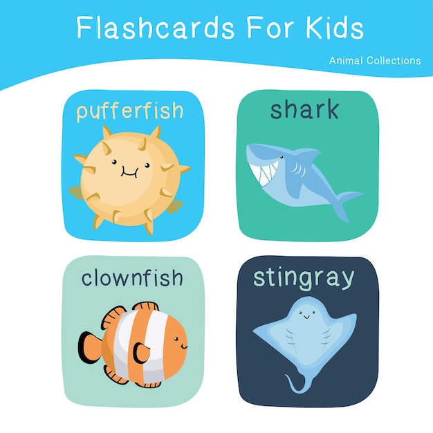 Vibrant Flashcard Collection Featuring Diverse Marine Creatures | Jiffy ...