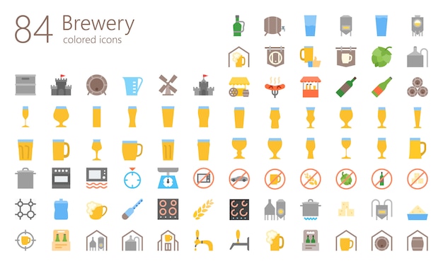 Comprehensive Collection of 84 Vibrant Brewery-Themed Colored Icons ...