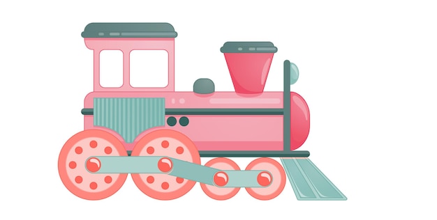 Charming Retro Pink and Teal Train Engine Illustration | Jiffy Designs