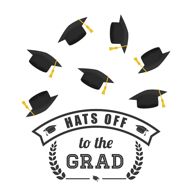 Graduation Caps Illustration with 'Hats Off to the Grad' Text | Jiffy ...