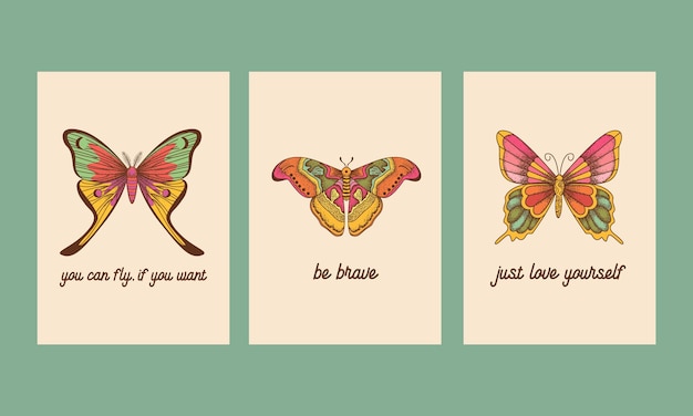 Vibrant Butterfly Illustrations with Inspiring Quotes and Vintage Style ...