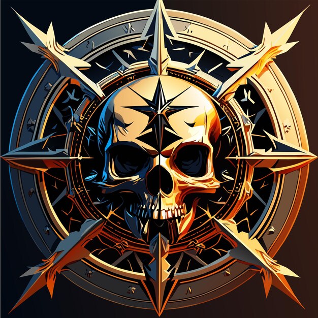 Captivating Skull Compass Rose Emblem in Fiery Hues | Jiffy Designs