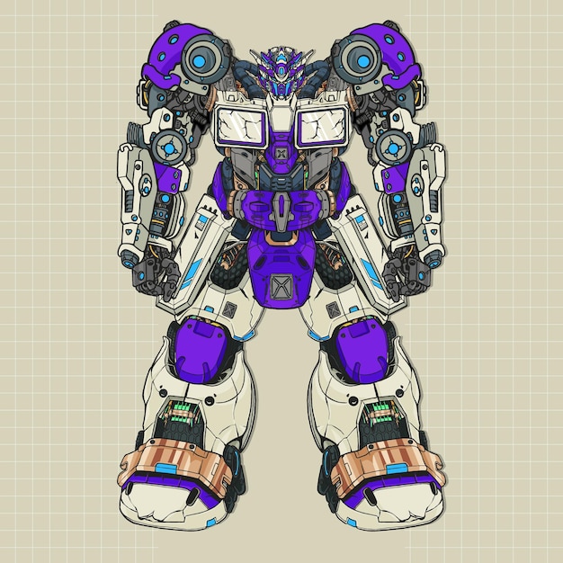 Futuristic Mech Warrior in Striking Purple and Gray | Jiffy Designs