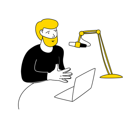 Radio Host With Table Flat Vector Illustration. Media Hosting Doodle ...