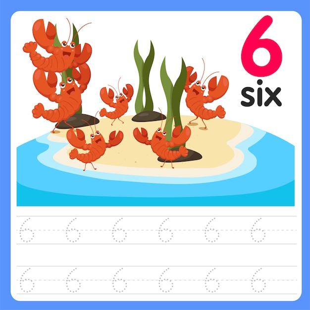 Playful Lobster Illustration with Number Six for Children's Learning ...
