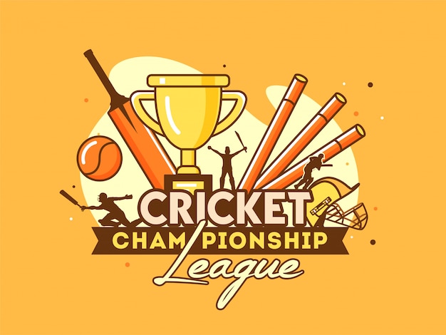 Cricket Championship League Emblem with Trophy and Sports Gear | Jiffy ...