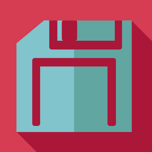 Minimalist Floppy Disk Illustration in Vibrant Red and Teal | Jiffy Designs