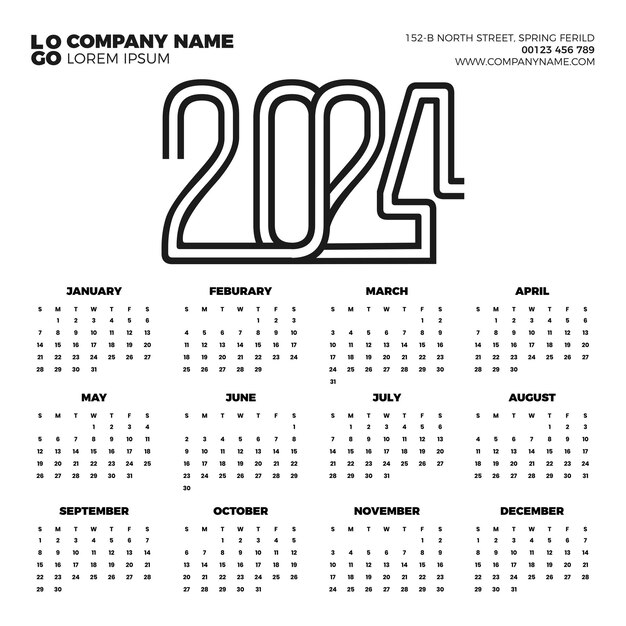 Bold Typographic 2024 Calendar with Minimalist Design | Jiffy Designs