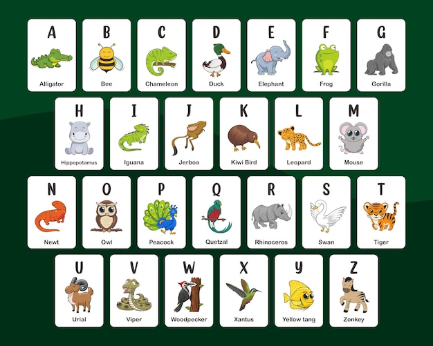Whimsical Animal Alphabet Cards: Charming Illustrated Wildlife | Jiffy ...