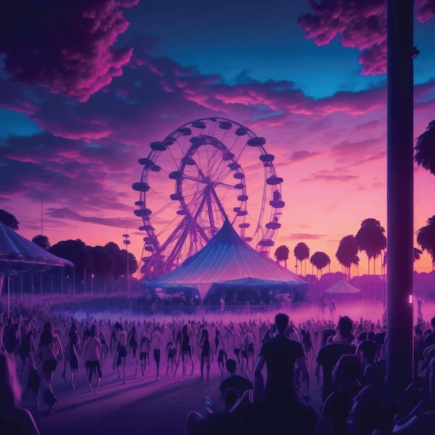 Vibrant Carnival Fairground Under Stunning Sunset Sky | Jiffy Designs