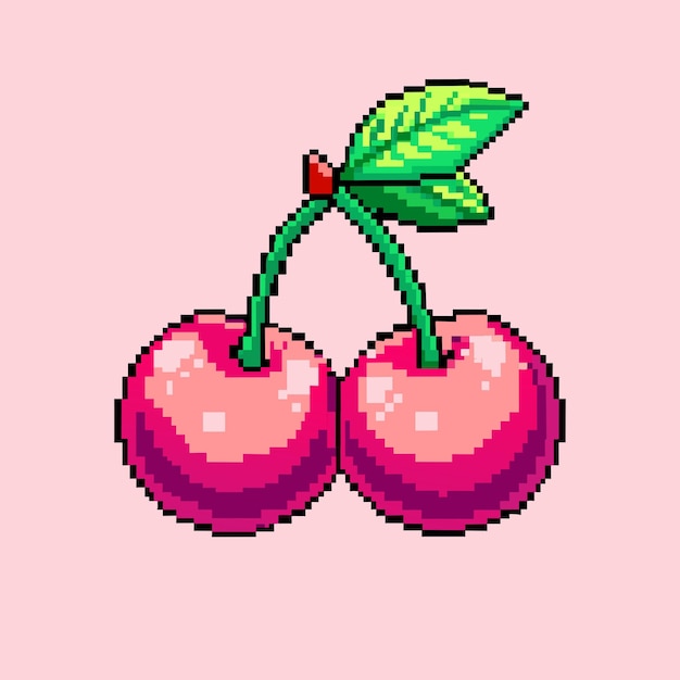 Vibrant Pixel Art Cherries with Lush Green Leaves | Jiffy Designs