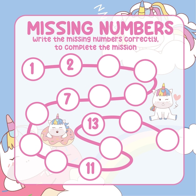 Whimsical Missing Numbers Puzzle with Cute Unicorn Characters | Jiffy ...