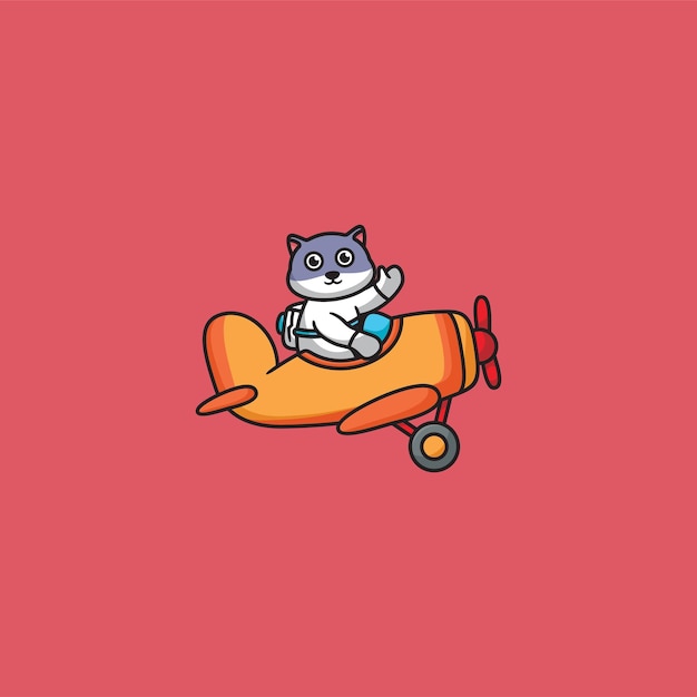 Cute Cartoon Cat Pilot Flying Vintage Biplane Adventure | Jiffy Designs
