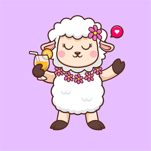 Adorable Floral Sheep Enjoying a Refreshing Drink | Jiffy Designs