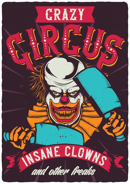 Vibrant Poster Showcasing Eccentric Clowns and Circus Performers ...