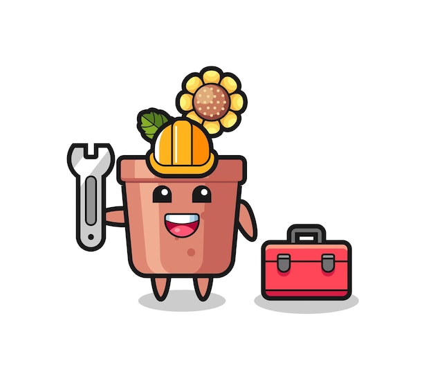 Cheerful Flower Pot Mascot with Toolbox and Wrench | Jiffy Designs