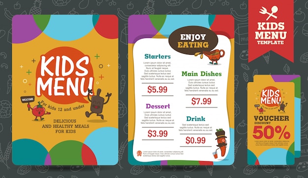 Colorful Kids Menu with Playful Illustrations and Pricing | Jiffy Designs